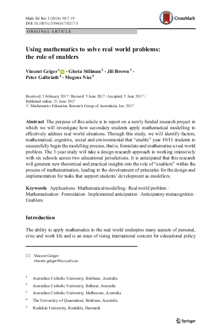 (PDF) Using mathematics to solve real world problems: the role of enablers