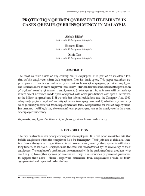 (PDF) Protection of employees' entitlements in cases of employer ...