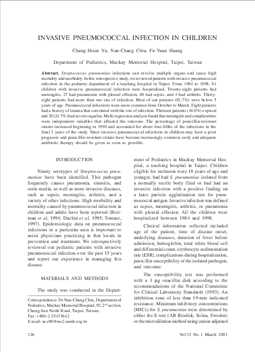 (PDF) Invasive pneumococcal infection in children