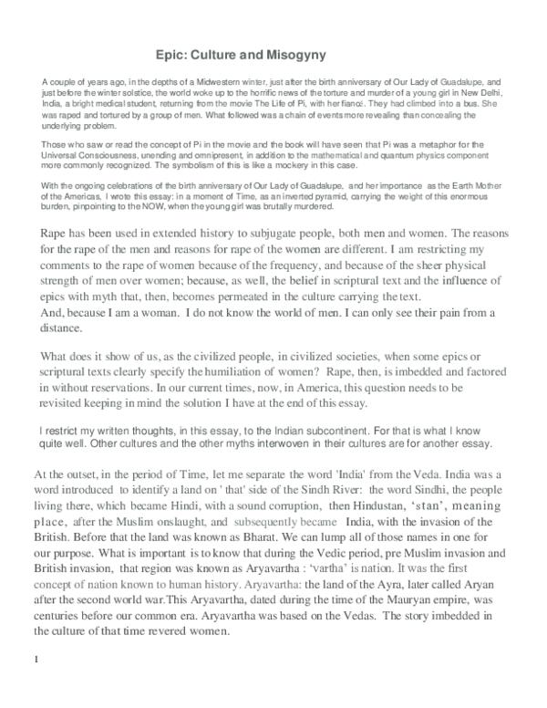(PDF) Essay Epic Culture and Misogyny | Narveen Aryaputri - Academia.edu