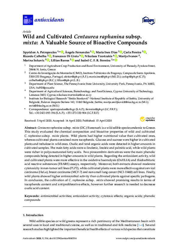 (PDF) Wild and Cultivated Centaurea raphanina subsp. mixta: A Valuable ...