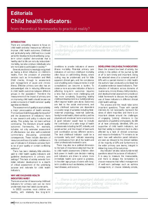 (PDF) Child health indicators: from theoretical frameworks to practical ...