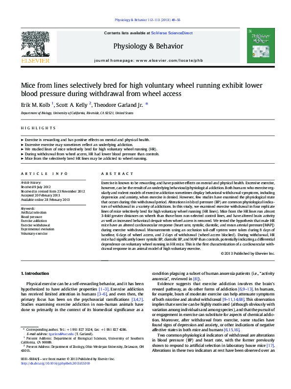 (PDF) Mice from lines selectively bred for high voluntary wheel running ...