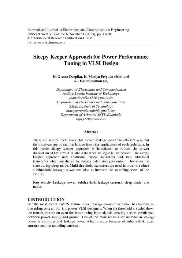 (PDF) Sleepy Keeper Approach for Power Performance Tuning in VLSI ...