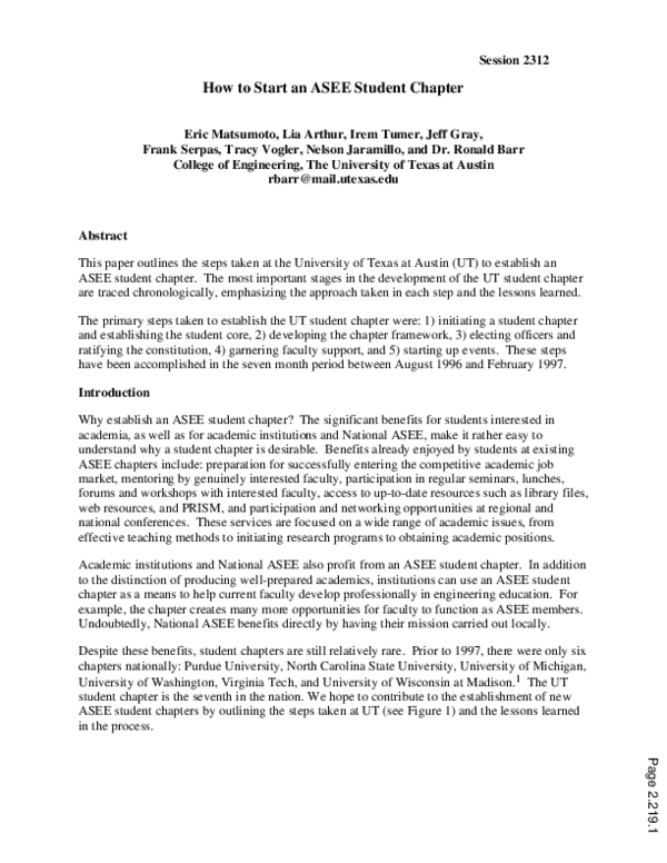 (PDF) How To Start An Asee Student Chapter