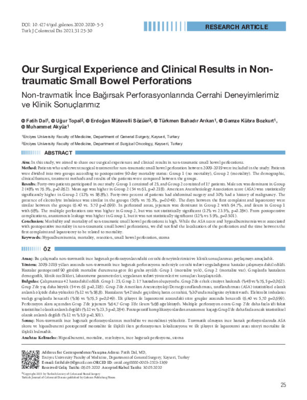 (PDF) Our Surgical Experience and Clinical Results in Nontraumatic ...