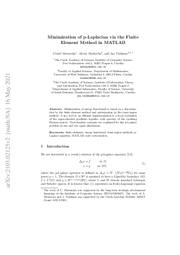 Pdf Minimization Of P Laplacian Via The Finite Element Method In Matlab