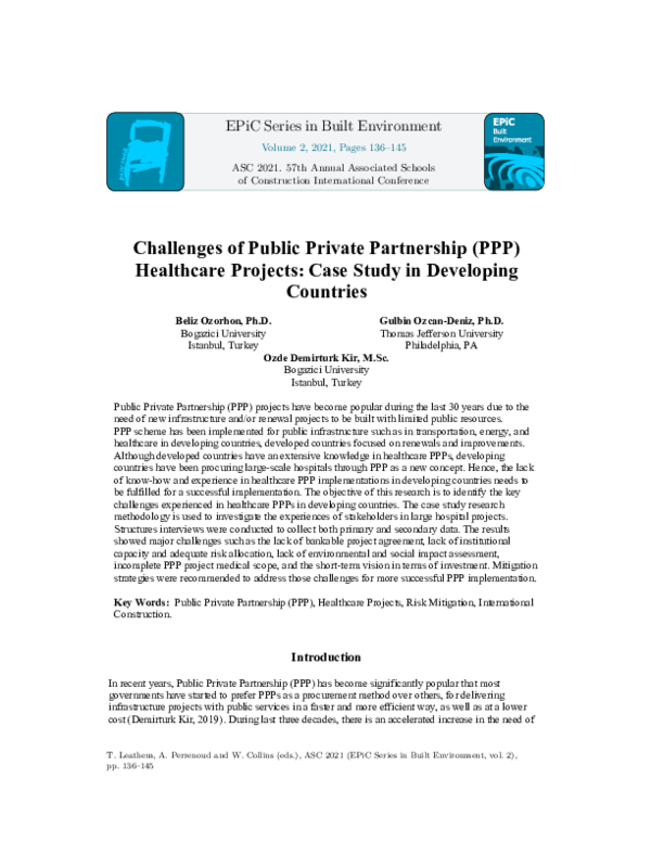 (PDF) Challenges of Public Private Partnership (PPP) Healthcare ...