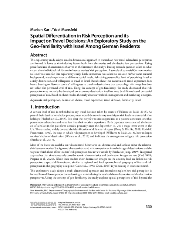 (PDF) Spatial Differentiation in Risk Perception and its Impact on Travel Decisions