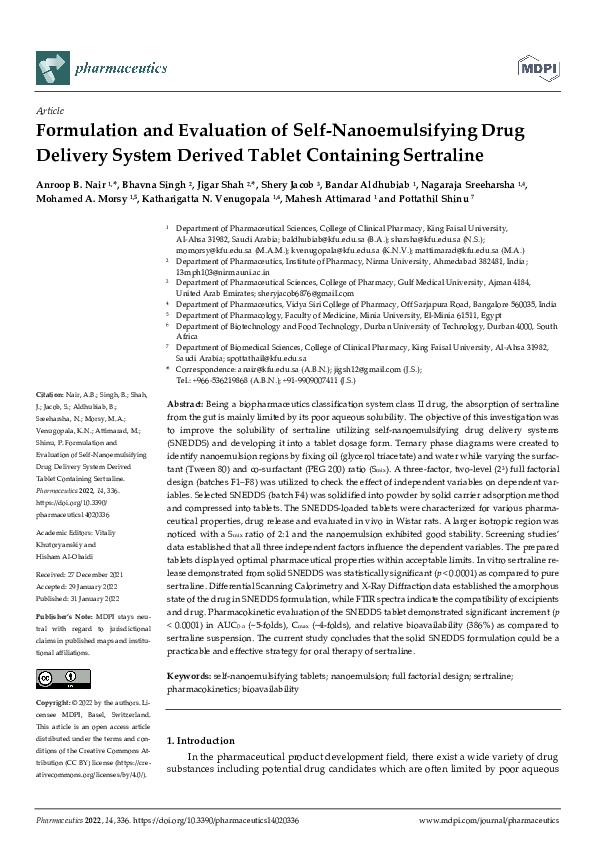 (PDF) Formulation and Evaluation of Self-Nanoemulsifying Drug Delivery System Derived Tablet ...