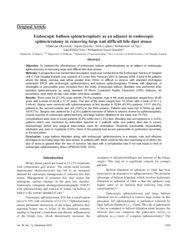 (PDF) Endoscopic balloon sphincteroplasty as an adjunct to endoscopic ...