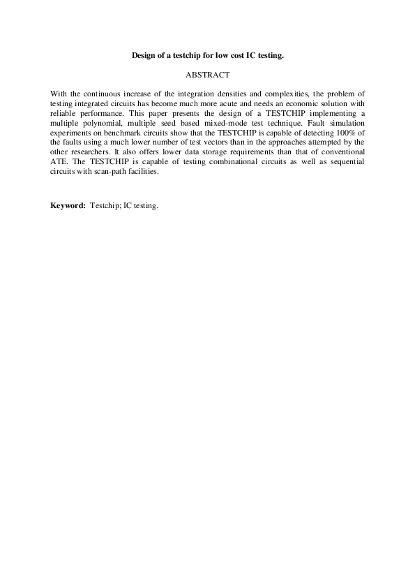 (PDF) Design of a Testchip for Low Cost IC Testing