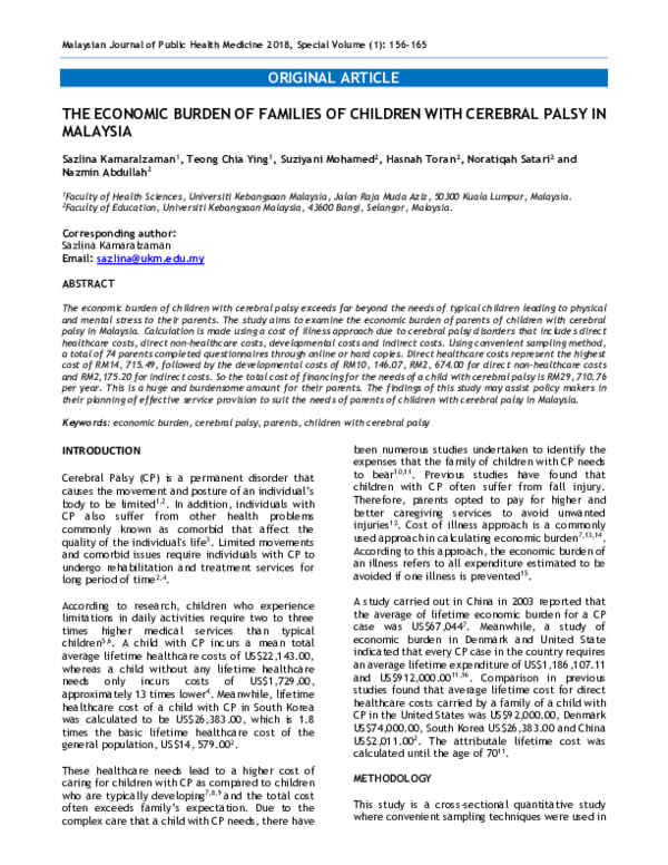 (PDF) The Economic Burden of Families of Children with Cerebral Palsy ...