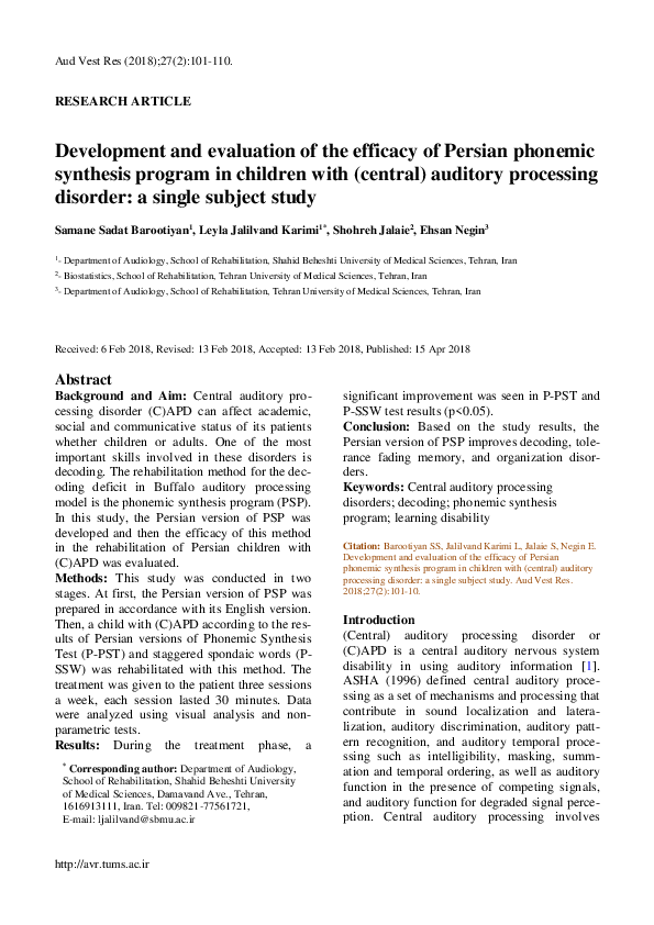 (PDF) Development and evaluation of the efficacy of Persian phonemic ...