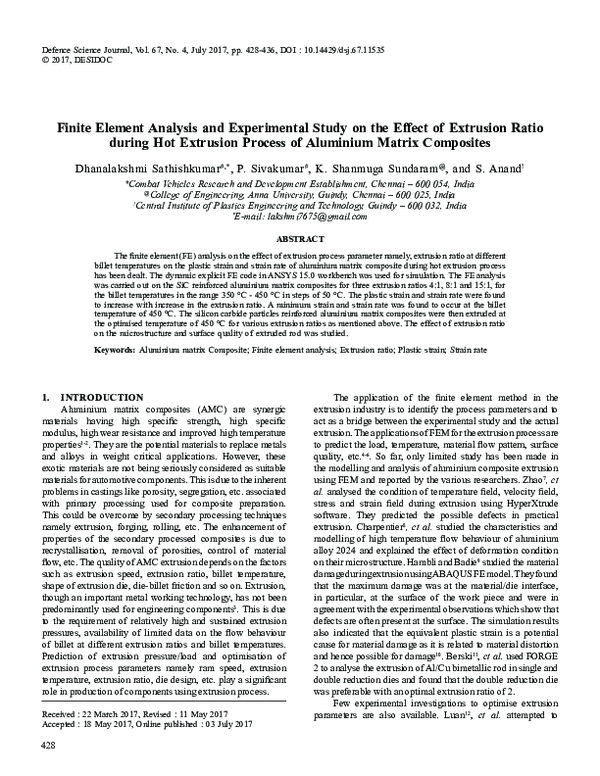 (PDF) Finite Element Analysis and Experimental Study on the Effect of Extrusion Ratio during Hot ...
