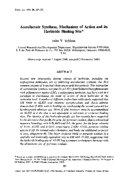 (PDF) Acetolactate synthase, mechanism of action and its herbicide binding site