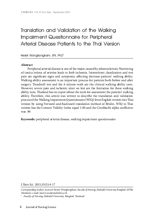 (PDF) Translation and Validation of the Walking Impairment ...