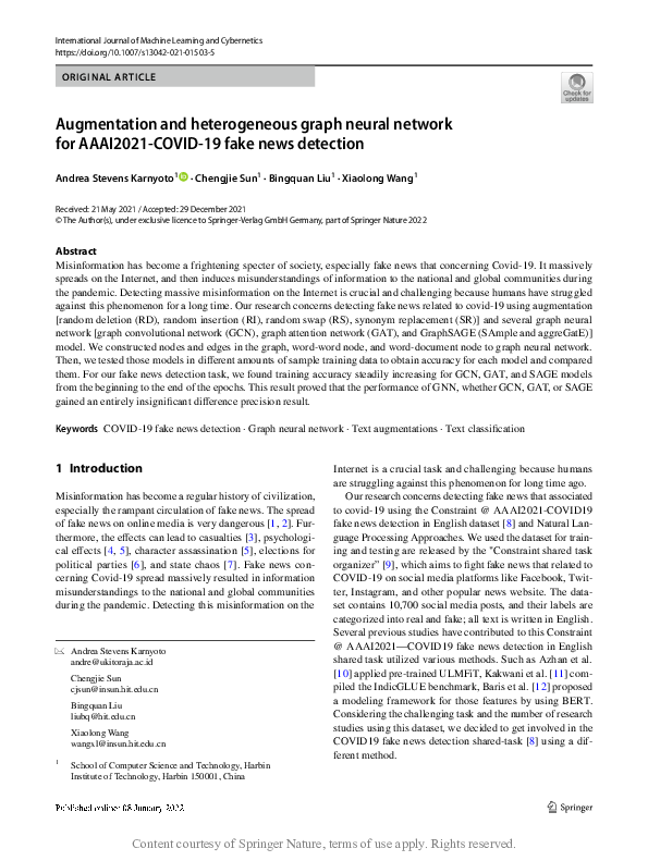 (PDF) Augmentation and heterogeneous graph neural network for AAAI2021-COVID-19 fake news detection