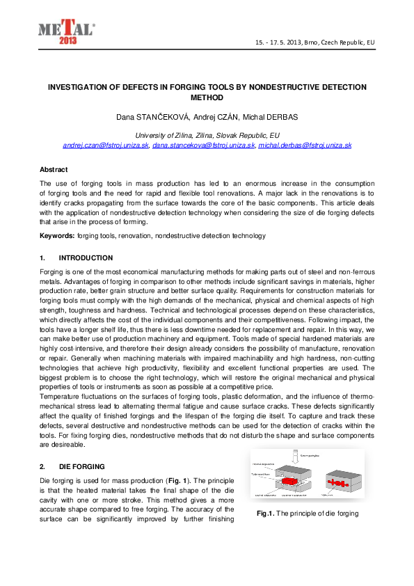 Pdf Investigation Of Defects In Forging Tools By Nondestructive Detection Method