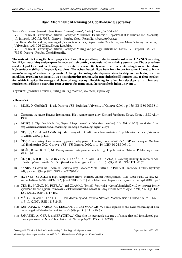 (PDF) Machining Properties of Cobalt Superalloys