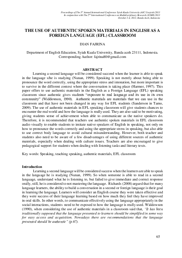 (PDF) The use of authentic spoken materials in english as a foreign ...