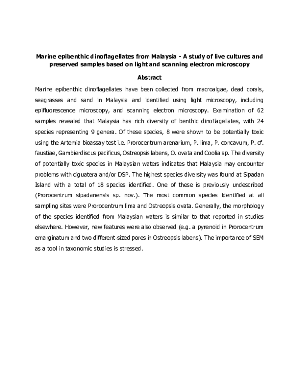 (PDF) Marine epibenthic dinoflagellates from Malaysia-a study of live ...