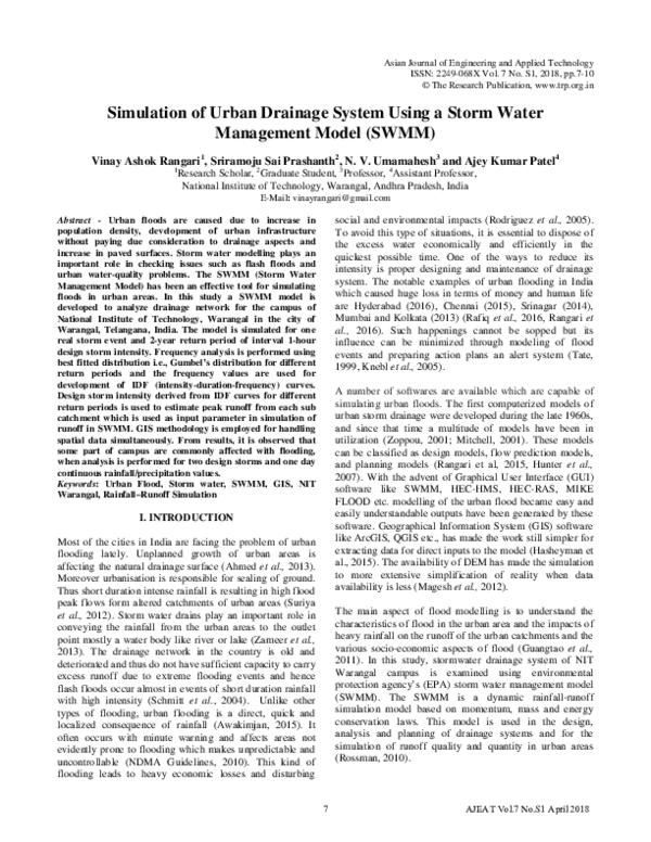 Pdf Simulation Of Urban Drainage System Using A Storm Water
