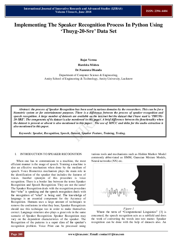 (PDF) Implementing The Speaker Recognition Process In Python Using ...