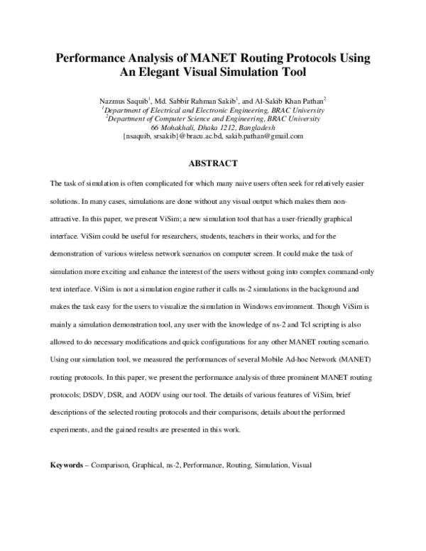 Pdf Performance Analysis Of Manet Routing Protocols Using An Elegant Visual Simulation Tool 9733
