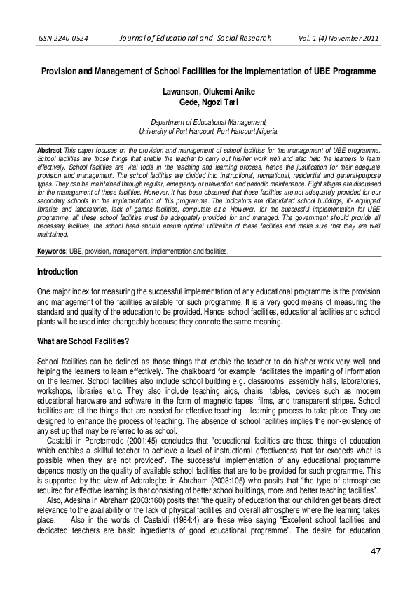 (PDF) Provision and Management of School Facilities for the ...