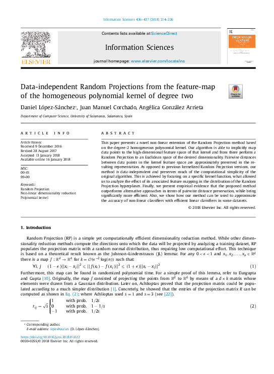 Pdf Data Independent Random Projections From The Feature Map Of The