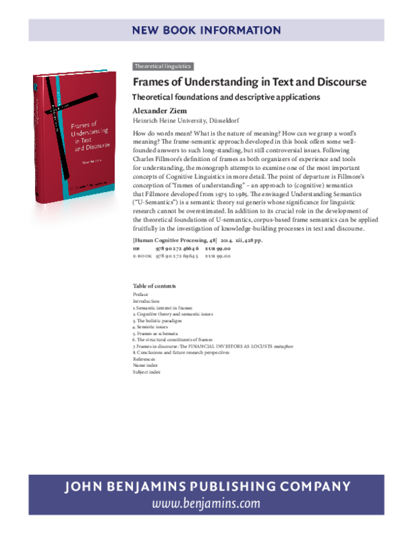 (PDF) Frames of Understanding in Text and Discourse