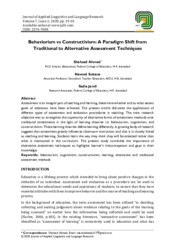 (PDF) Behaviorism vs Constructivism: A Paradigm Shift from Traditional ...