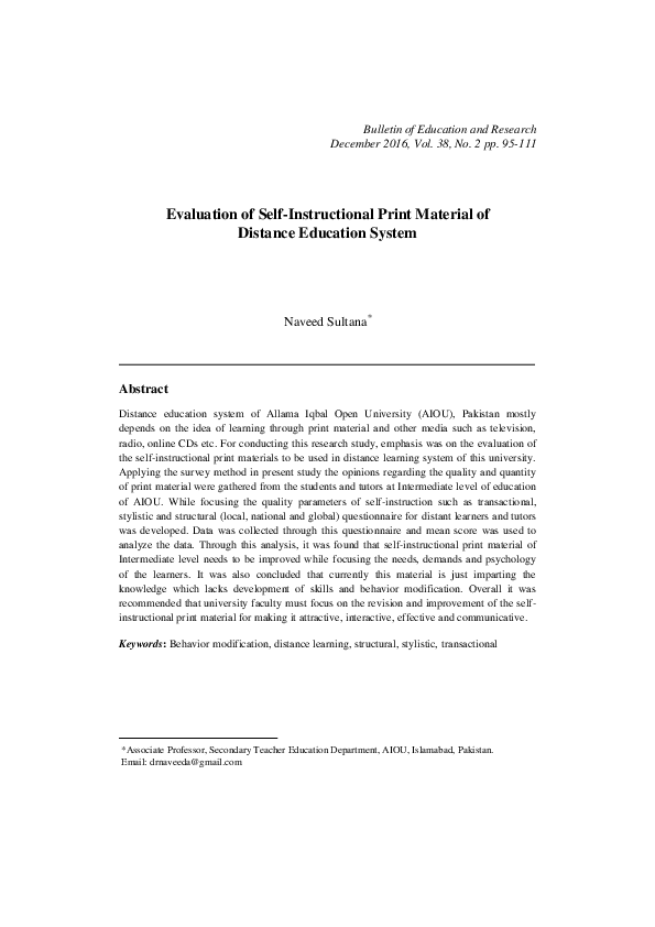 (PDF) Evaluating Self-Instructional Print Material in Distance Education