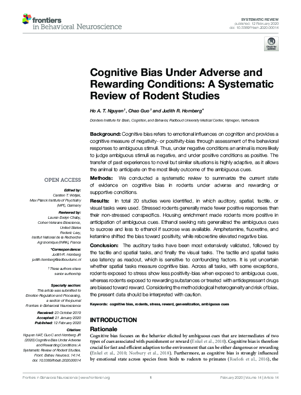 (PDF) Cognitive Bias Under Adverse and Rewarding Conditions: A ...