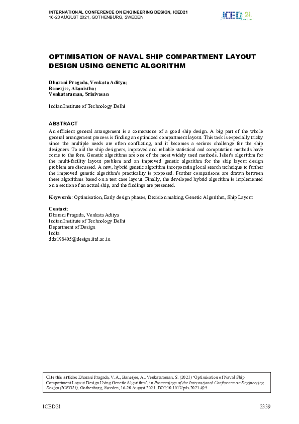 (PDF) Optimisation of Naval Ship Compartment Layout Design Using Genetic Algorithm