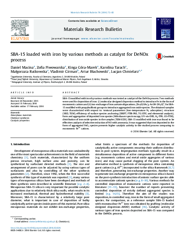 (PDF) SBA-15 loaded with iron by various methods as catalyst for DeNOx ...