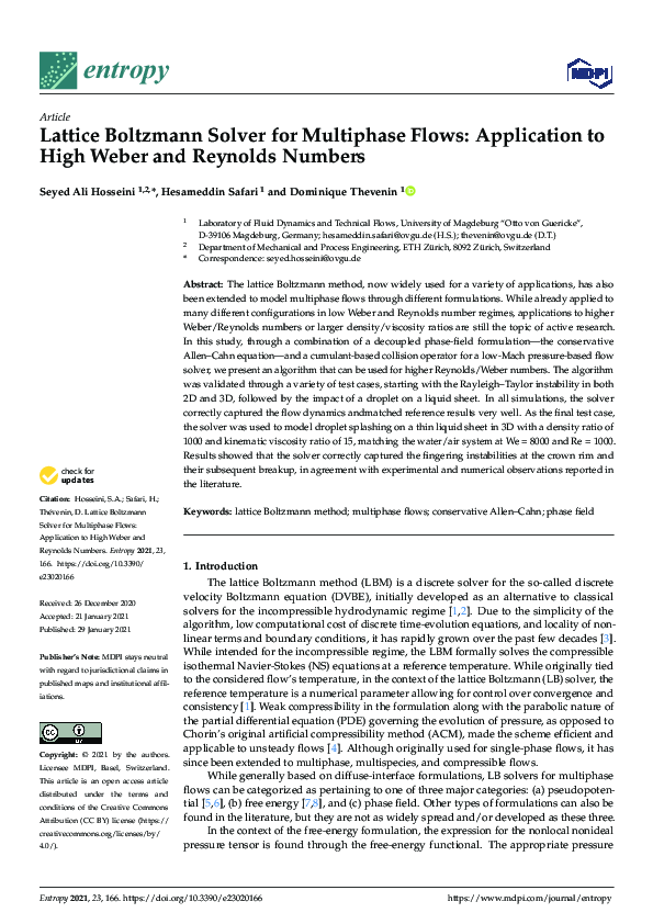 (PDF) Lattice Boltzmann Solver for Multiphase Flows: Application to High Weber and Reynolds Numbers