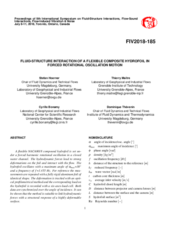 (PDF) Fluid-structure-interaction of a flexible composite hydrofoil in forced rotational ...
