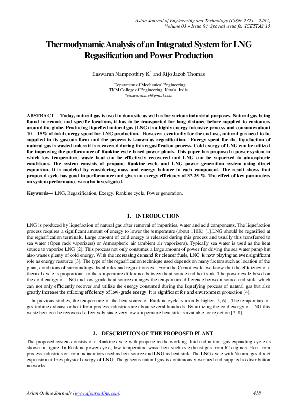 (PDF) Thermodynamic Analysis of an Integrated System for LNG ...