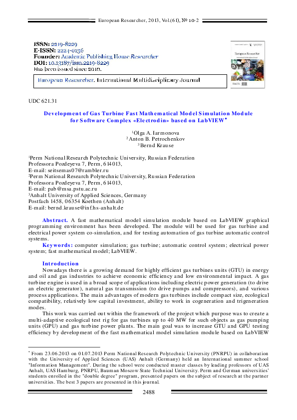 (PDF) Development of Gas Turbine Fast Mathematical Model Simulation ...