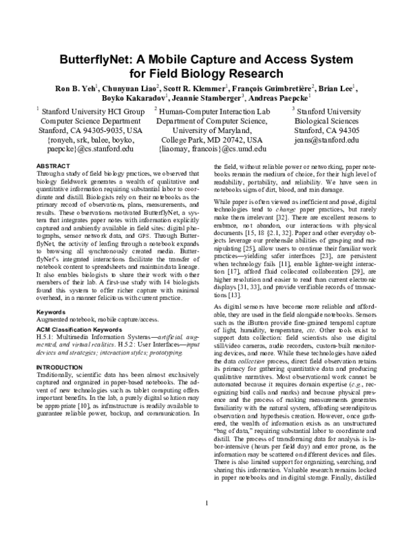 (PDF) 1 ButterflyNet: A Mobile Capture and Access System for Field ...