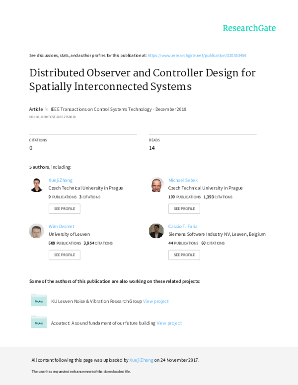 Pdf Distributed Observer And Controller Design For Spatially