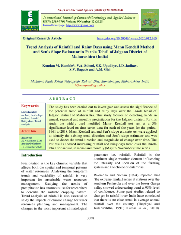 (PDF) Trend Analysis of Rainfall and Rainy Days using Mann Kendall ...