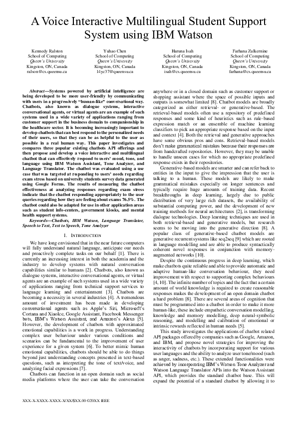 (PDF) A Voice Interactive Multilingual Student Support System using IBM Watson