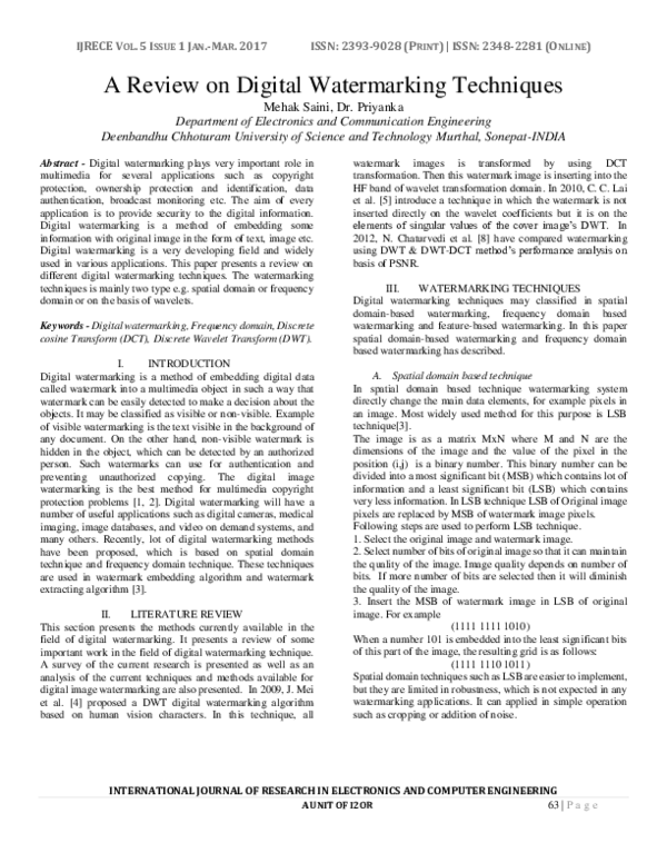 (PDF) A Review on Digital Watermarking Techniques