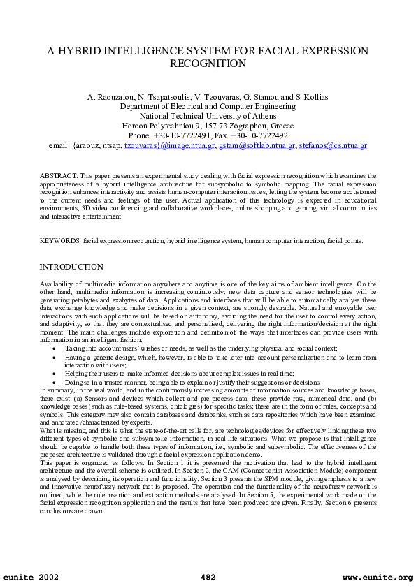 (PDF) A hybrid intelligent system for facial expression recognition