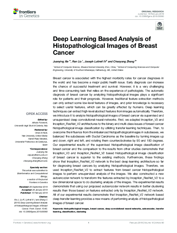 (PDF) Deep Learning Based Analysis of Histopathological Images of Breast Cancer