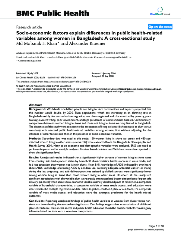 (PDF) Socio-economic factors explain differences in public health ...