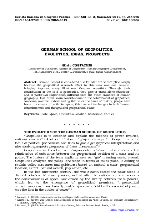 (PDF) German School of Geopolitics . Evolution , Ideas , Prospects